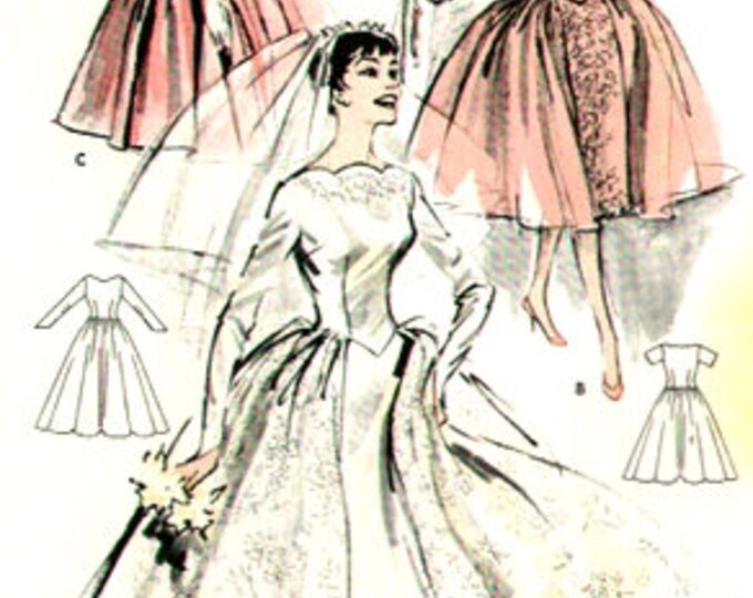 Vintage 1958 Misses' Bridal Dresses With Basque Waist, Scalloped ...