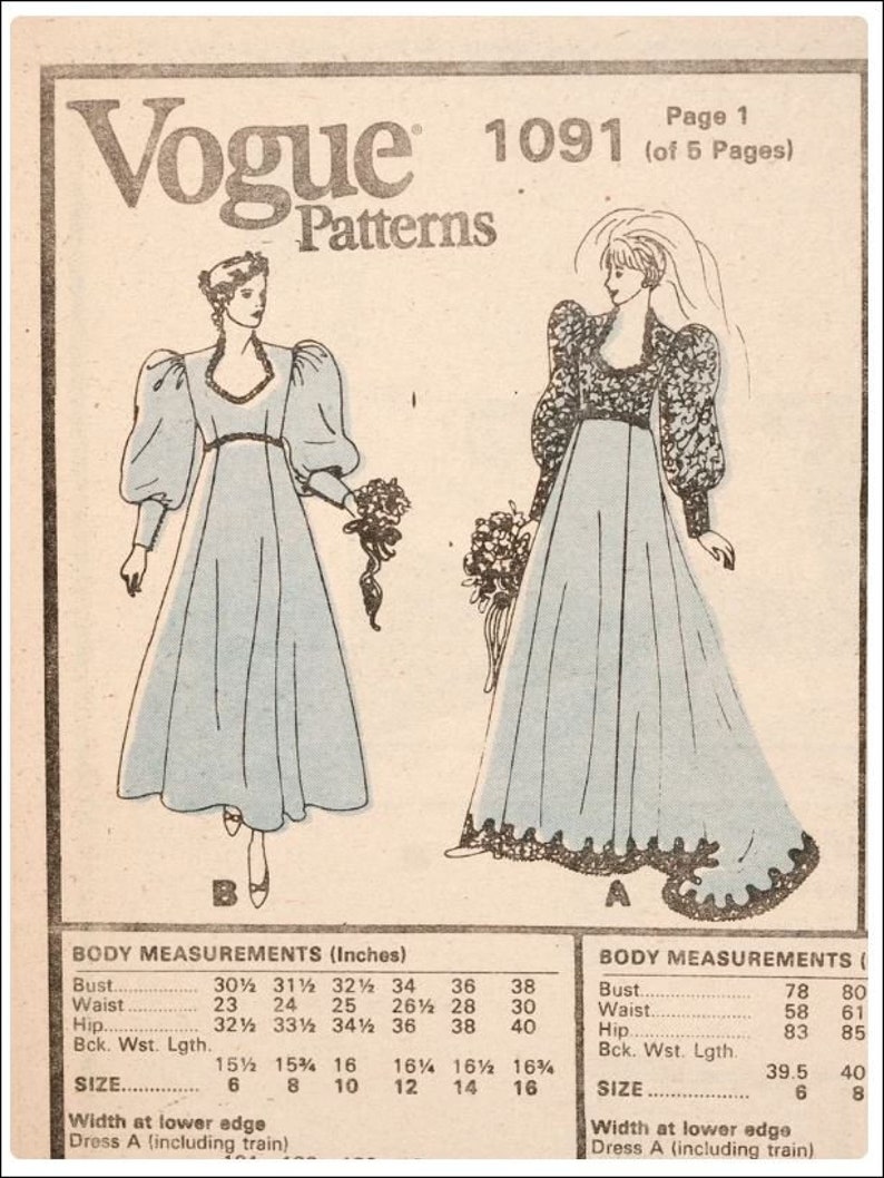 Vintage Vogue Bridal Original 1091 Misses 80's Wedding Gown, Brides ...