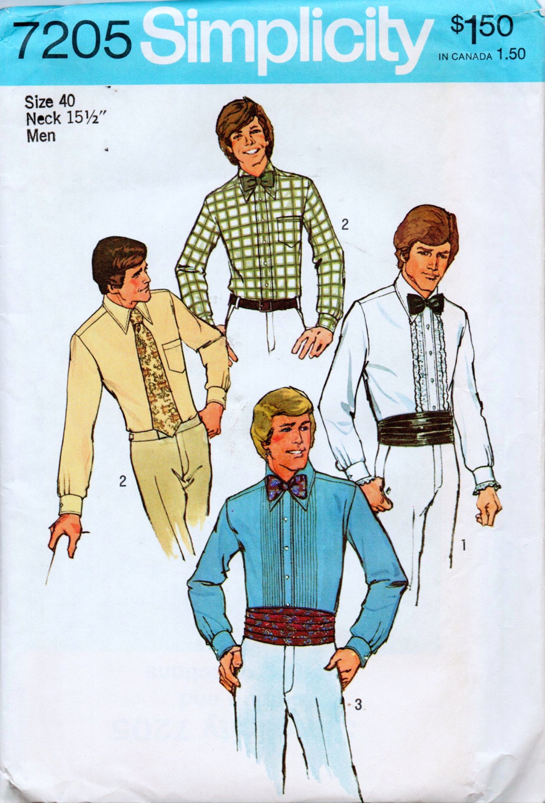 Vintage Mens Wedding Shirt Sewing Pattern: Simplicity 7205, Neck 15.5 ...