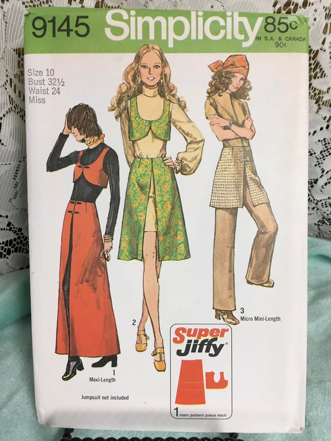 Vintage Simplicity 9145 Sewing Pattern: Maxi, Midi, Mini Skirt & Vest ...