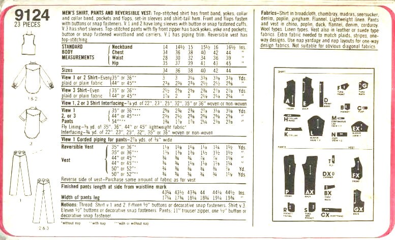 Simplicity 9124 Men's Pants, Shirt and Reversible Vest Sewing Pattern ...