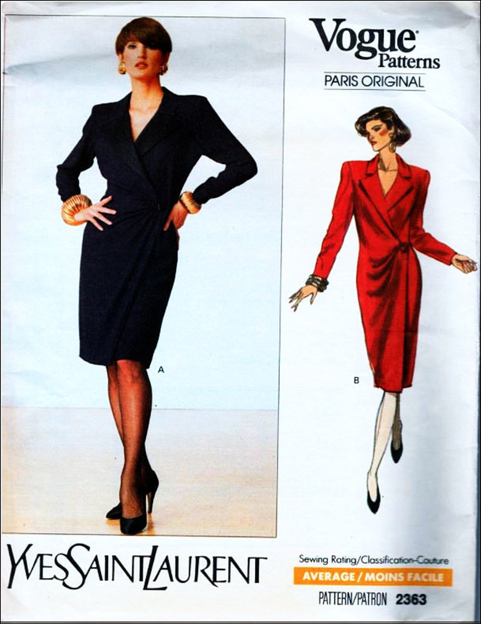 Vogue Paris Designer Original 2363 Vintage Lined Wrap Dress With ...