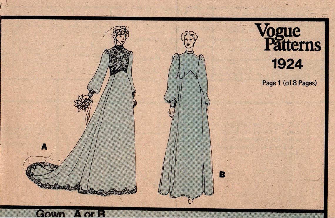 1924 Vogue Bridal Gown Sewing Pattern: Misses Size 10, Bust 32.5" - Etsy