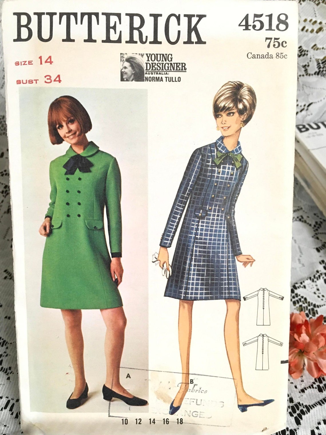 Vintage 1960s Butterick 4518 Designer Dress Sewing Pattern Size 14 - Etsy