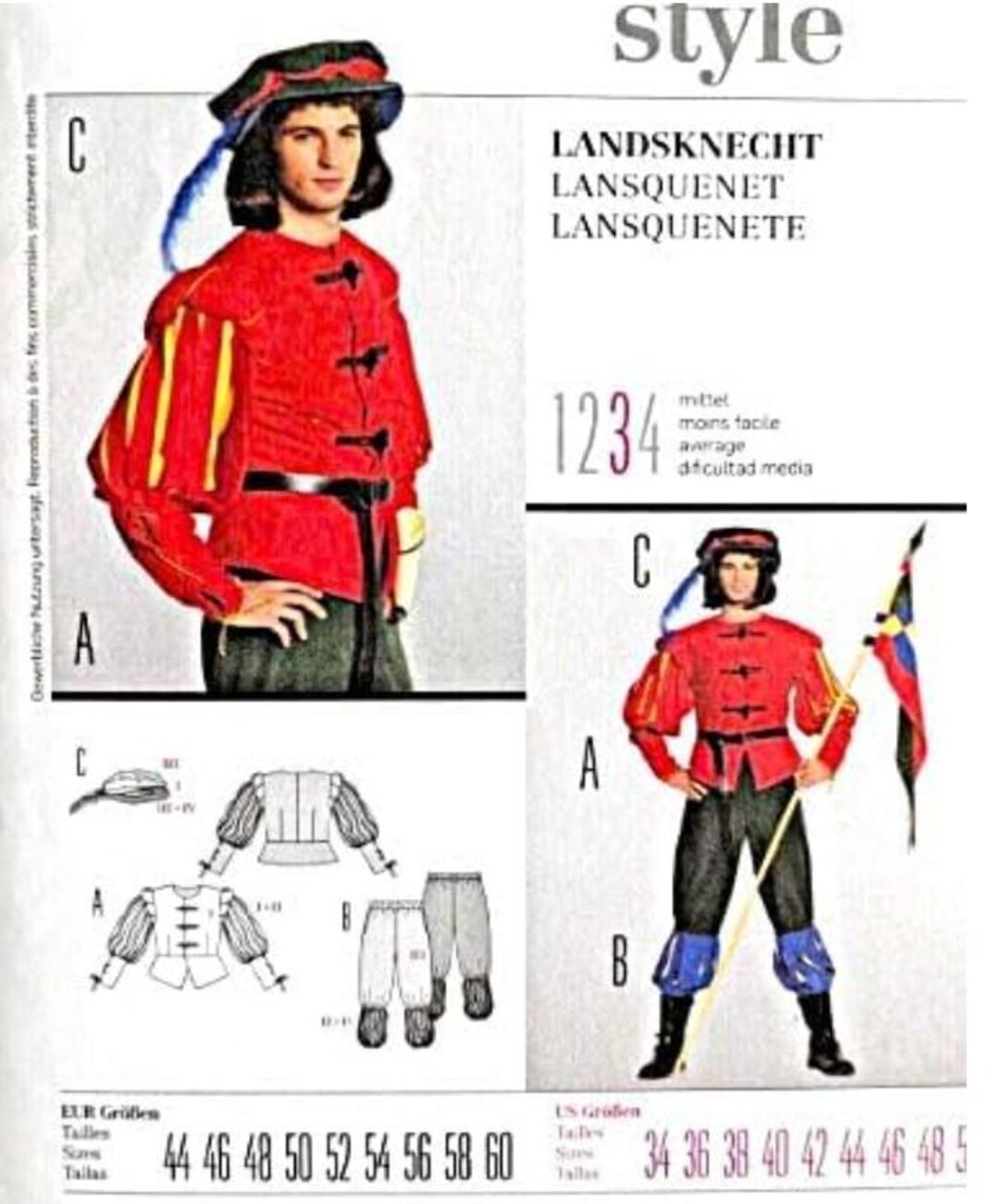 Sewing Pattern #7467 Men Costume Landsknecht 16th Century German ...