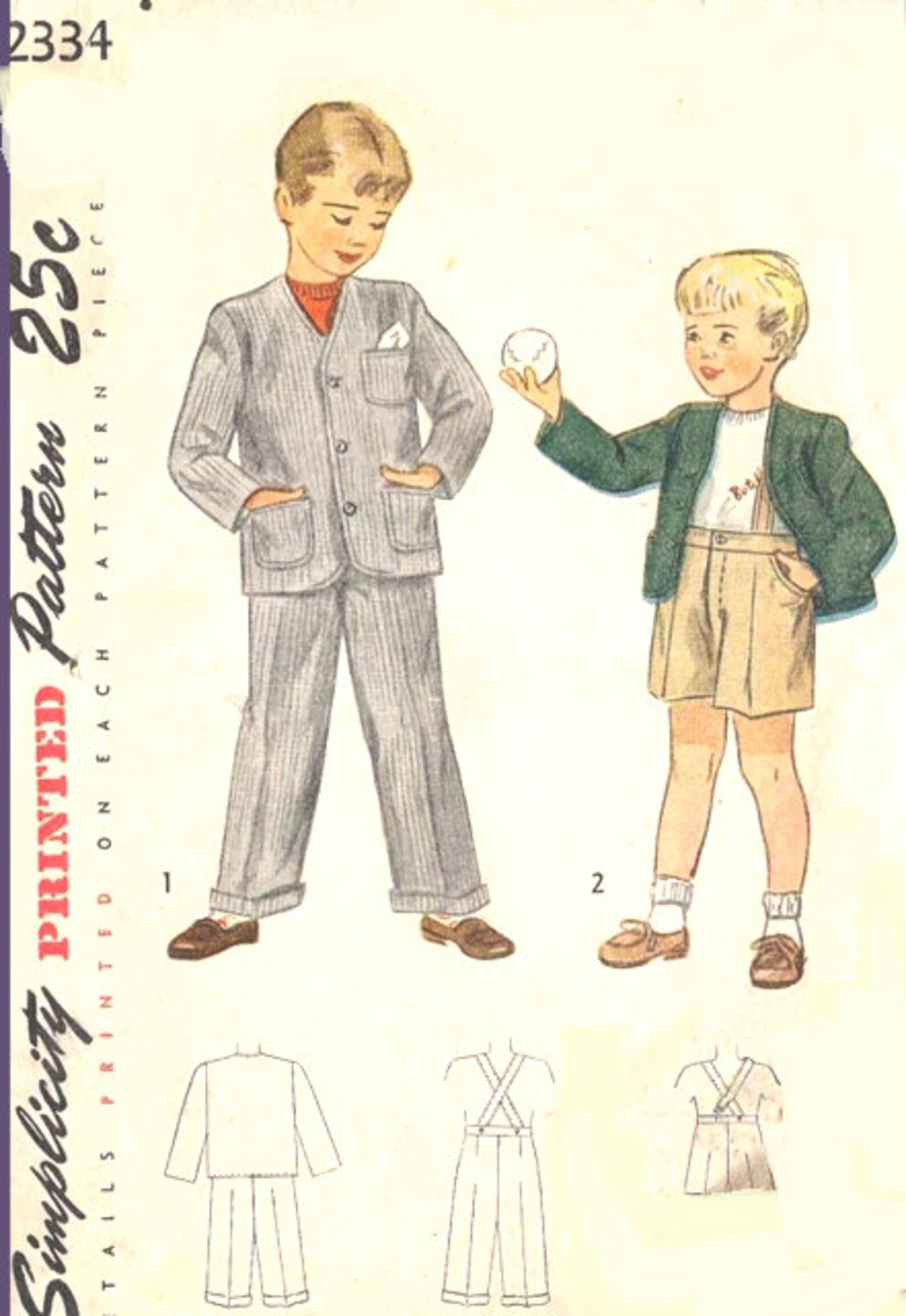 Vintage Boy's Suit Sewing Pattern: Simplicity 2334, Size 5 - Etsy