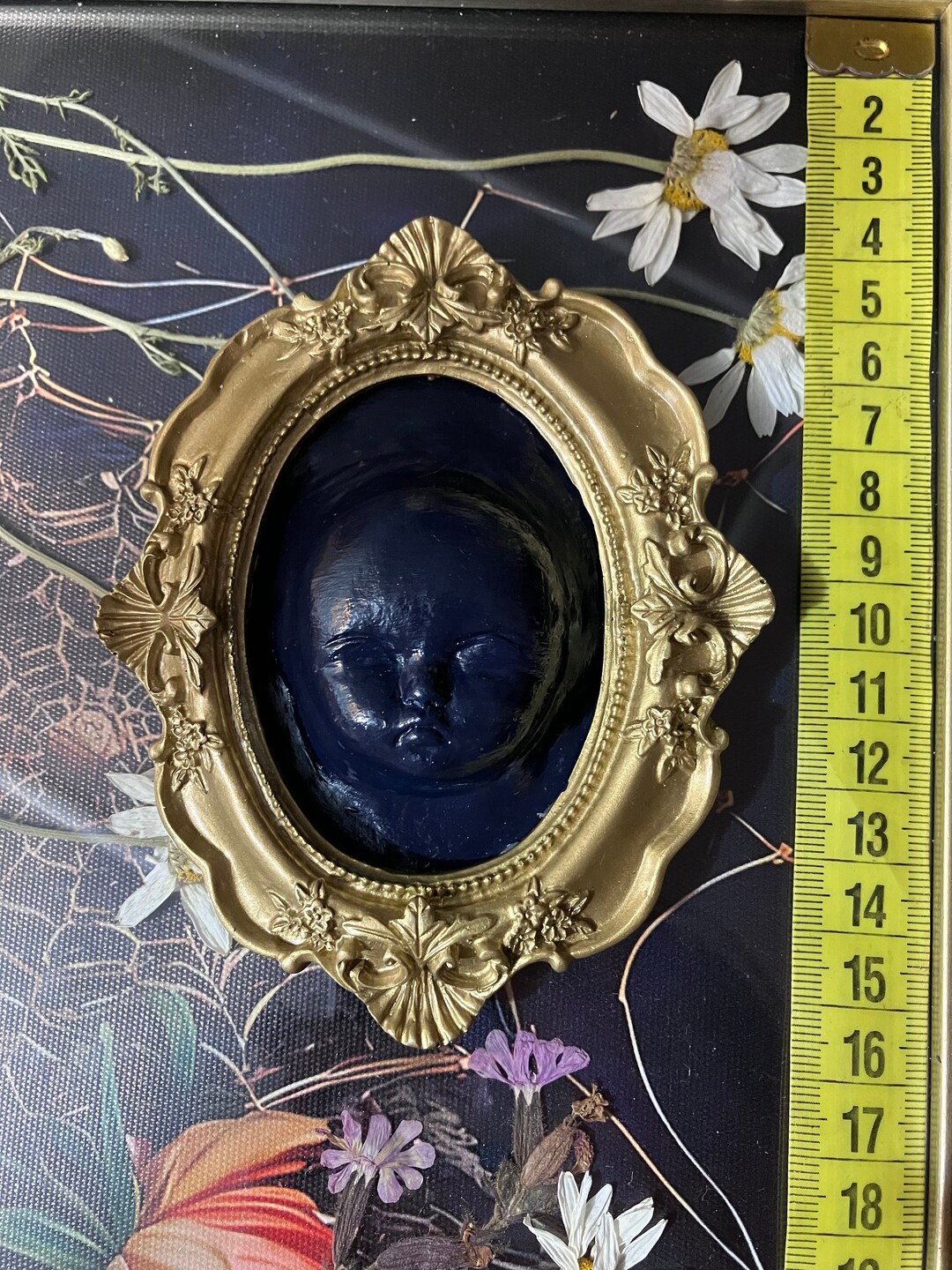 Creepy Face Dark Blue Sculpture Surreal Art in Gold Colour Frame - Etsy