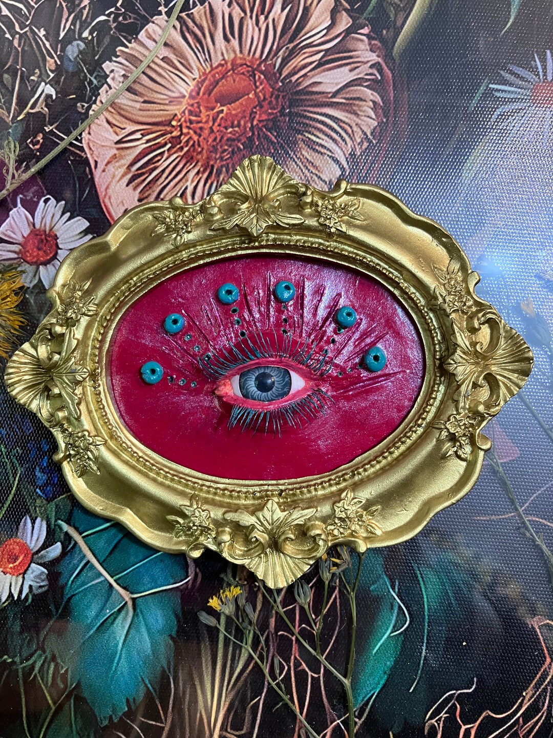 Surreal Pink and Turquoise Framed Eye Sculpture Art - Etsy
