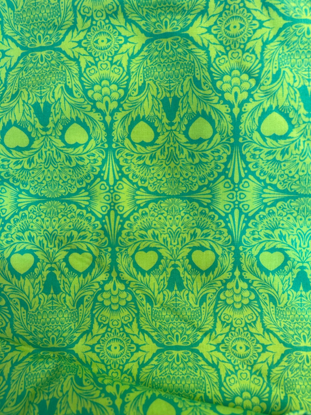 Green Sugar Skull Fabric Tula Pink De La Luna Fabric Sugar Skulls Color ...