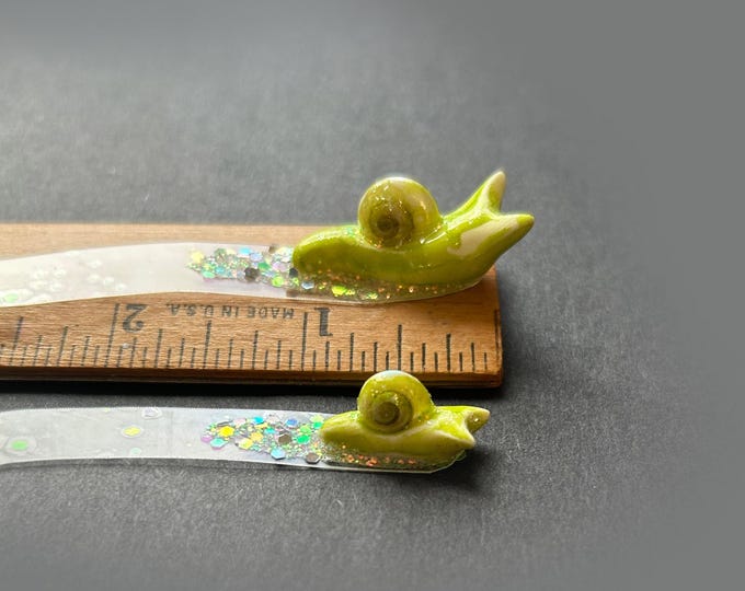 Bookmark, Tiny Lime Green Snail With Trail, Sculpted Polymer Clay, Cute ...