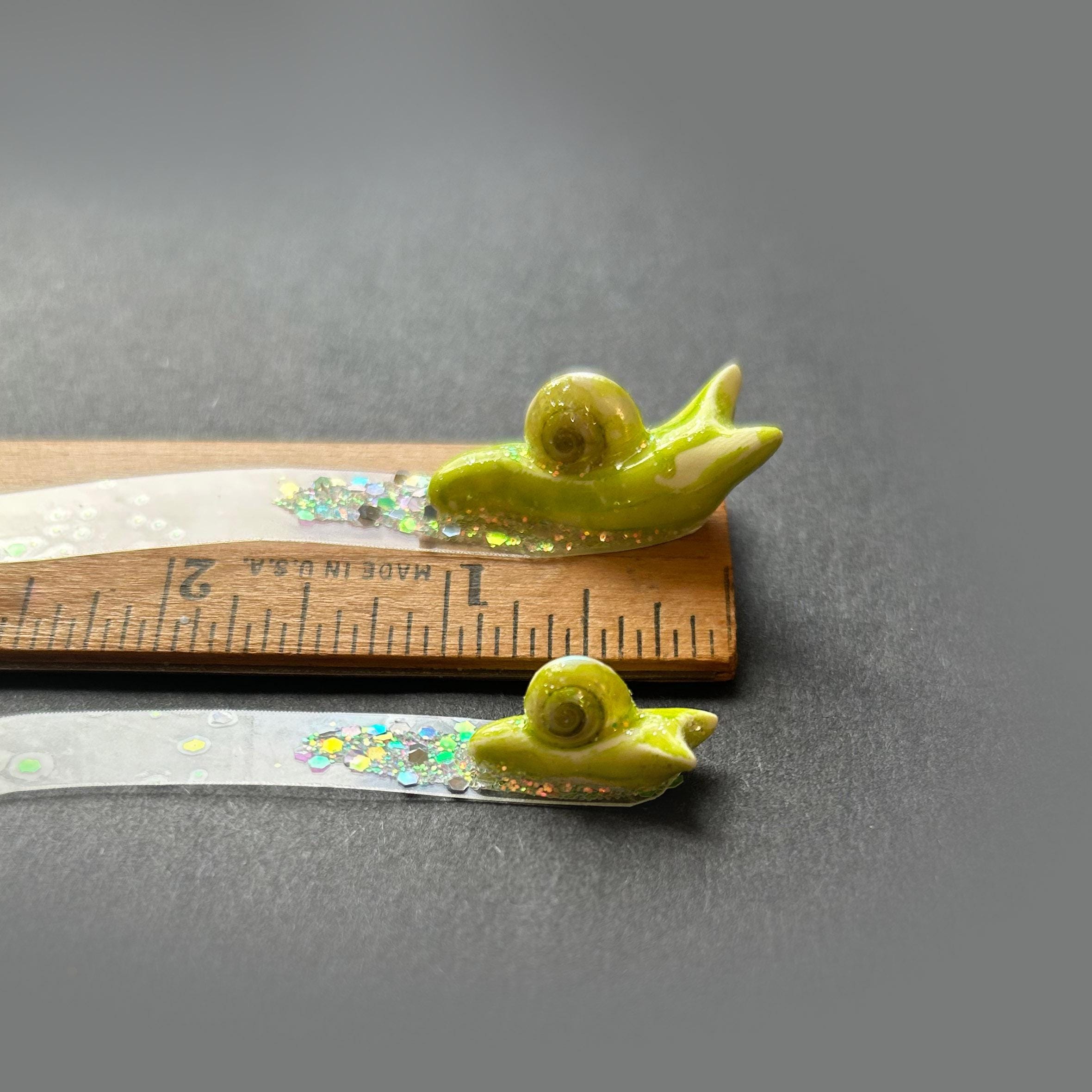 Bookmark, Tiny Lime Green Snail With Trail, Sculpted Polymer Clay, Cute Bookmark, Bookmarks for ...