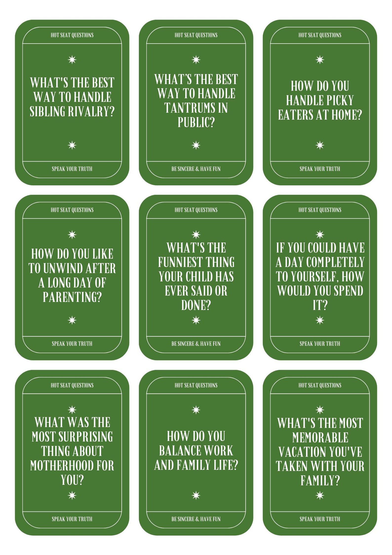 Hot Seat Questions Cards, Mother Edition, Mom Fun, Let It Out, Deep ...