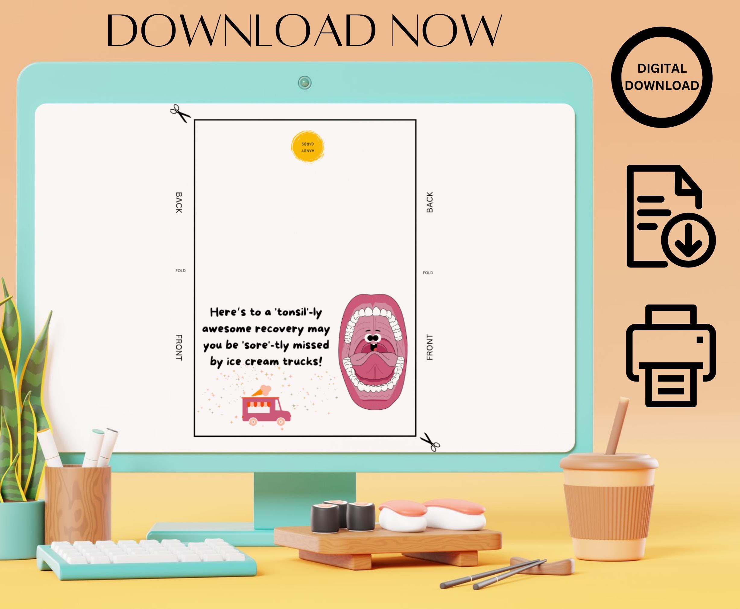 Get Well Soon Card, Tonsils Removal, Post Surgery, Printable, Funny ...