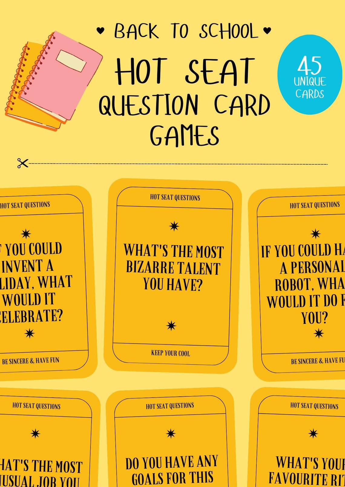 Hot Seat Questions Cards, Back to School, Teacher, Student, Ice Breaker ...