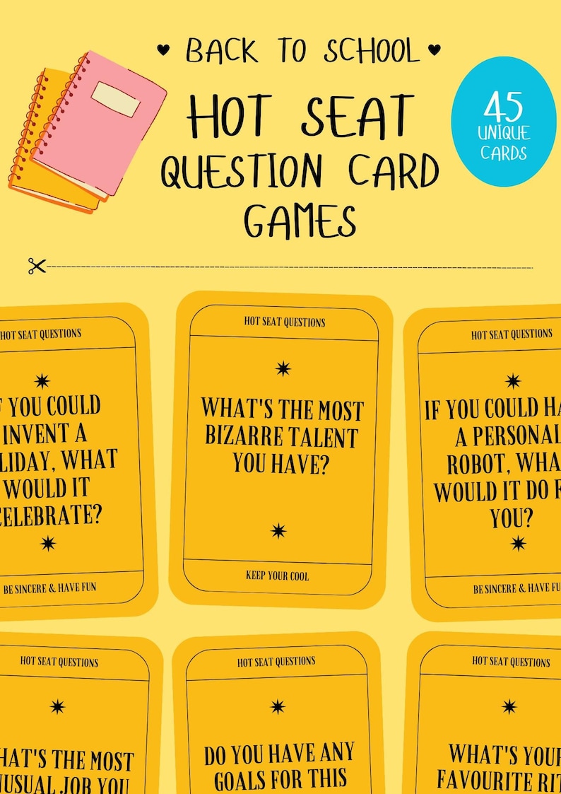 Hot Seat Questions Cards, Back to School, Teacher, Student, Ice Breaker ...