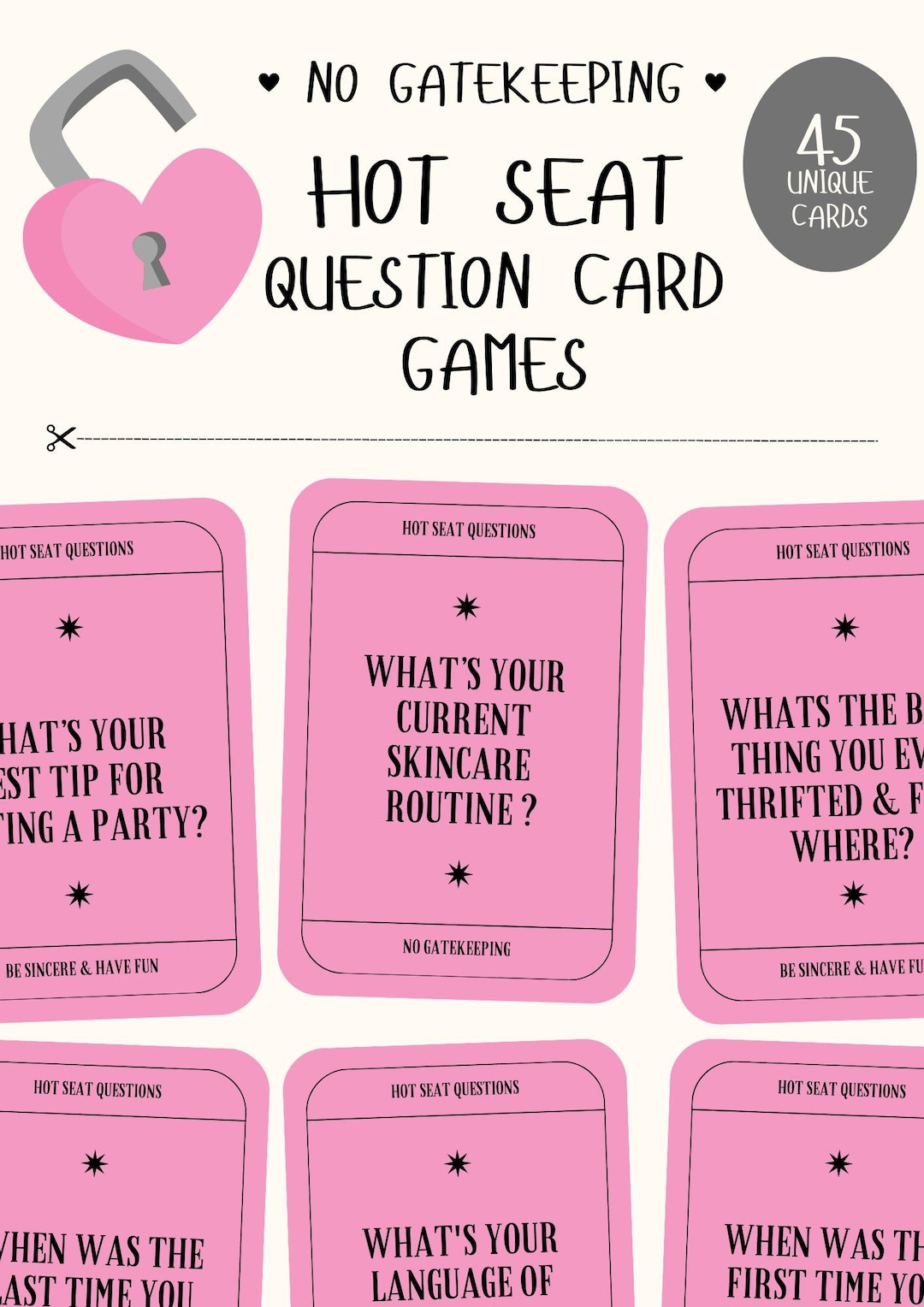 Hot Seat Questions Cards,no Gatekeeping, Content Creator, Conversation ...