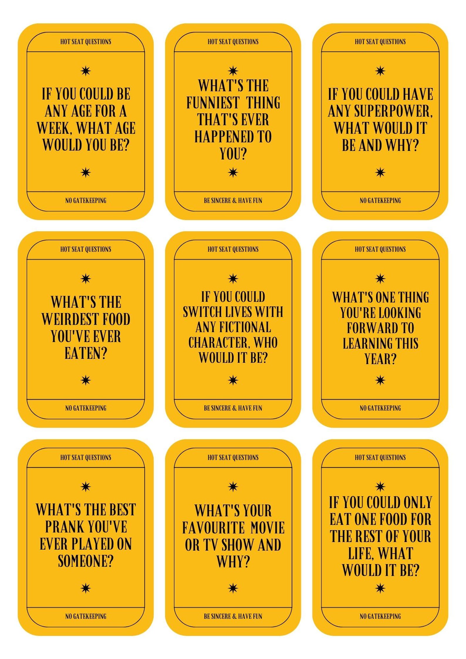 Hot Seat Questions Cards, Back to School, Teacher, Student, Ice Breaker ...