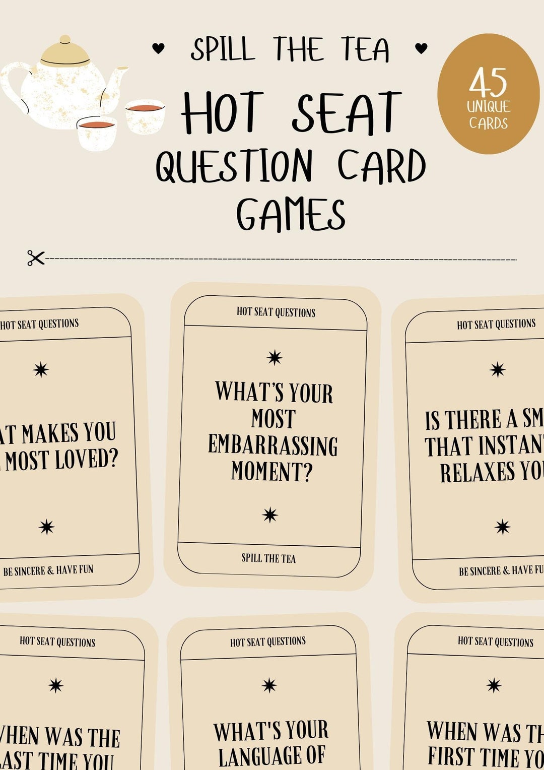 Hot Seat Questions Cards, Spill the Tea to Reconnect, Deep Conversation ...