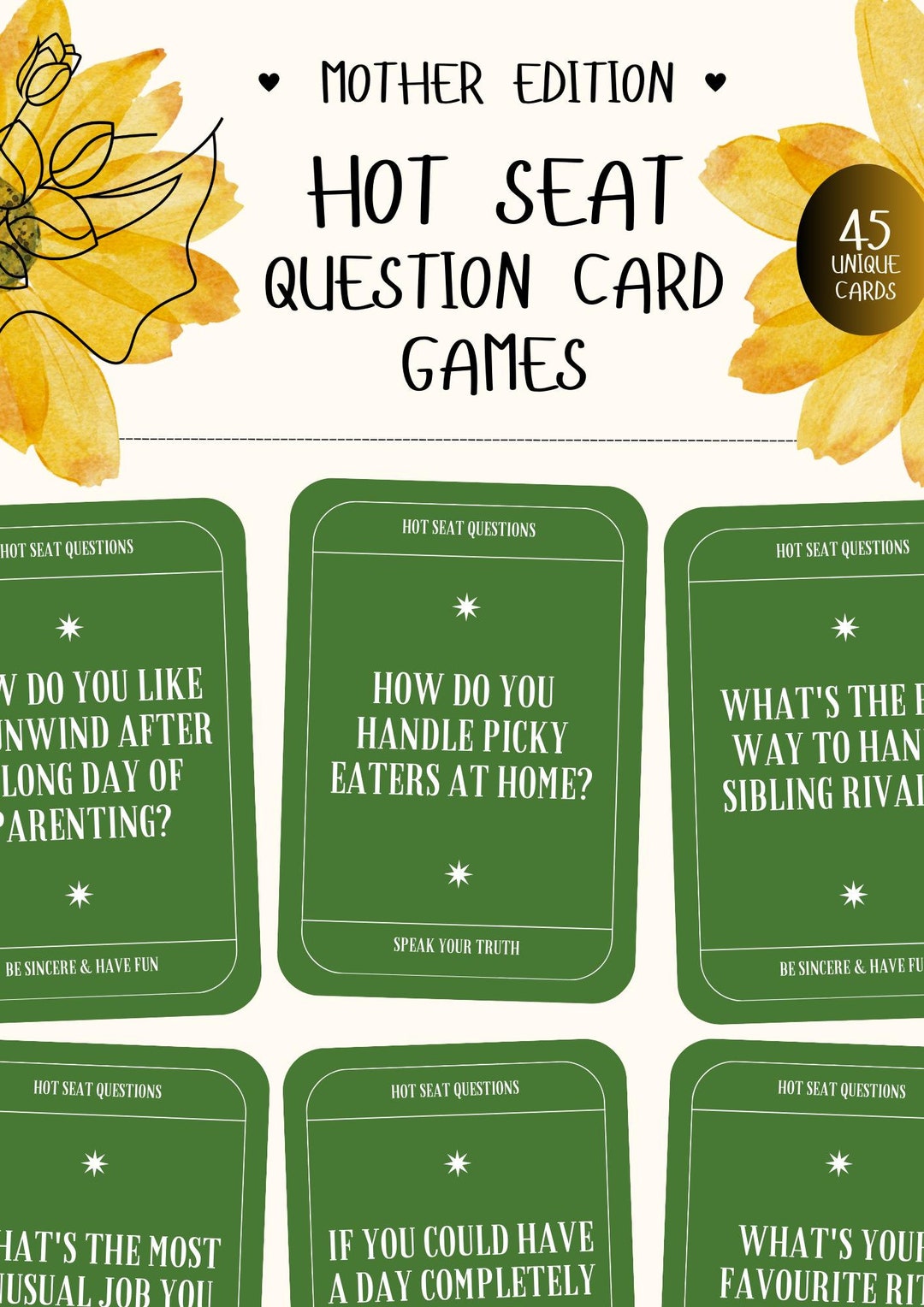 Hot Seat Questions Cards, Mother Edition, Mom Fun, Let It Out, Deep ...