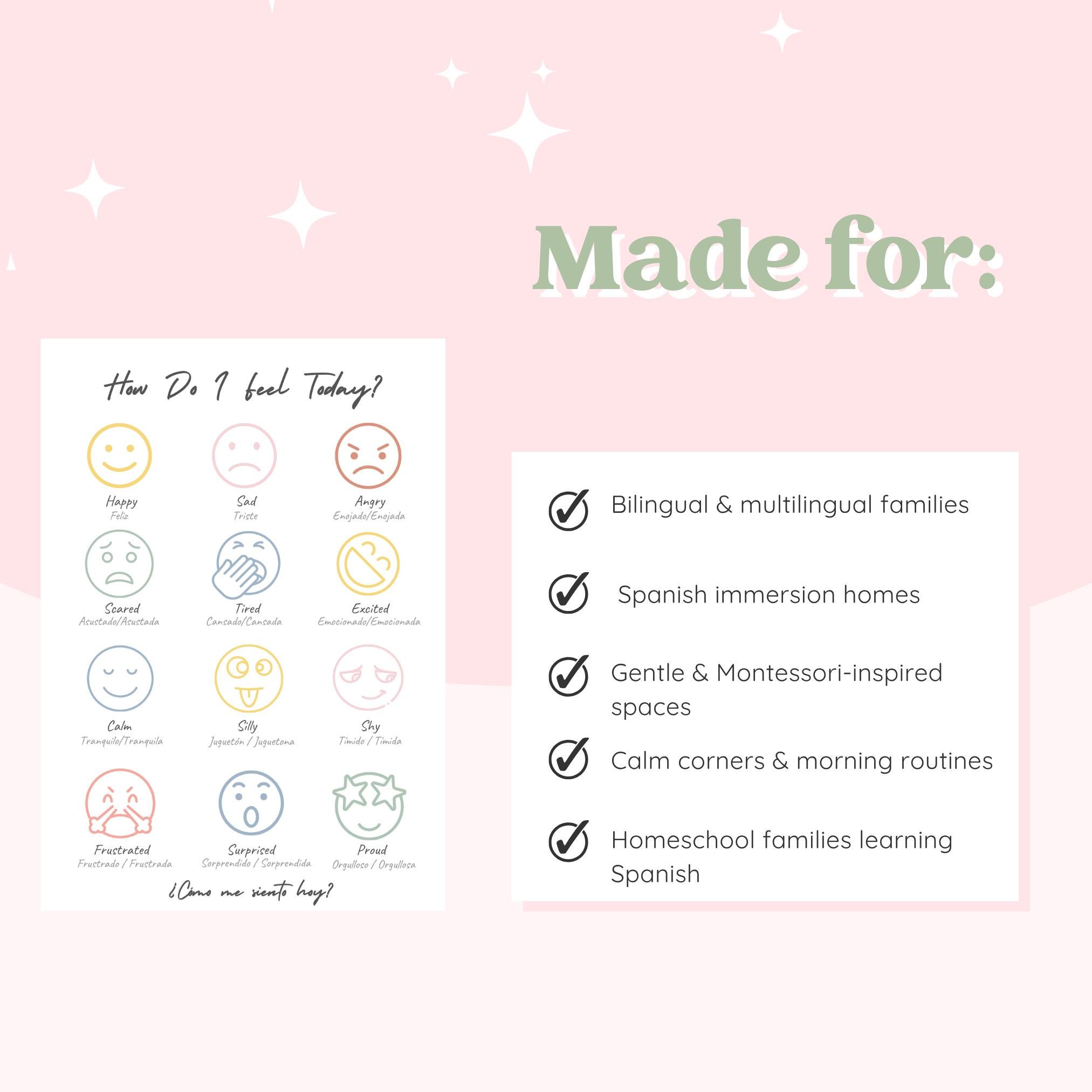 Bilingual Feelings Chart Printable | English Spanish Emotions Chart ...