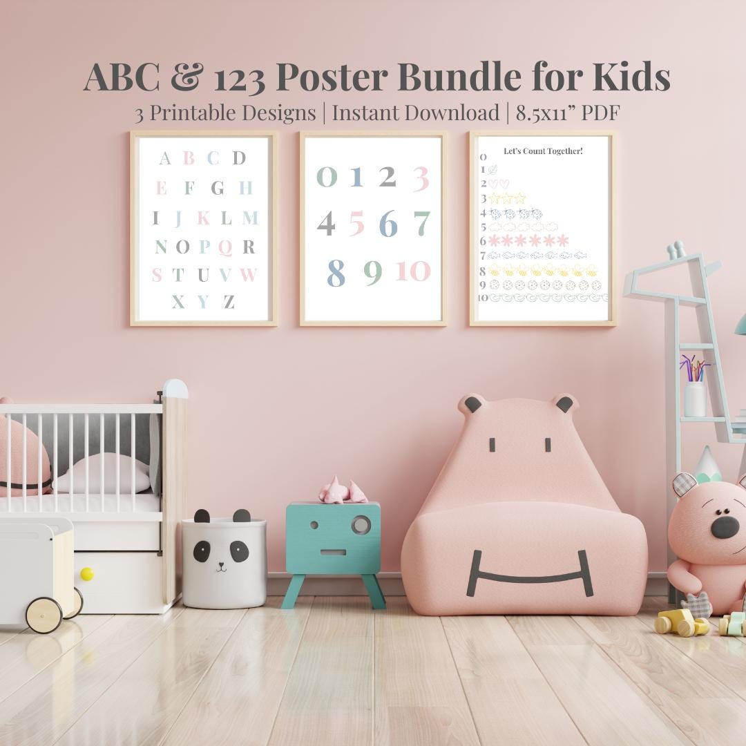 Alphabet and Numbers Poster Bundle for Kids – Printable ABC and 123 ...