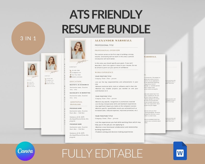 ATS Friendly Resume Template for Microsoft Word & Google Docs, Cover ...
