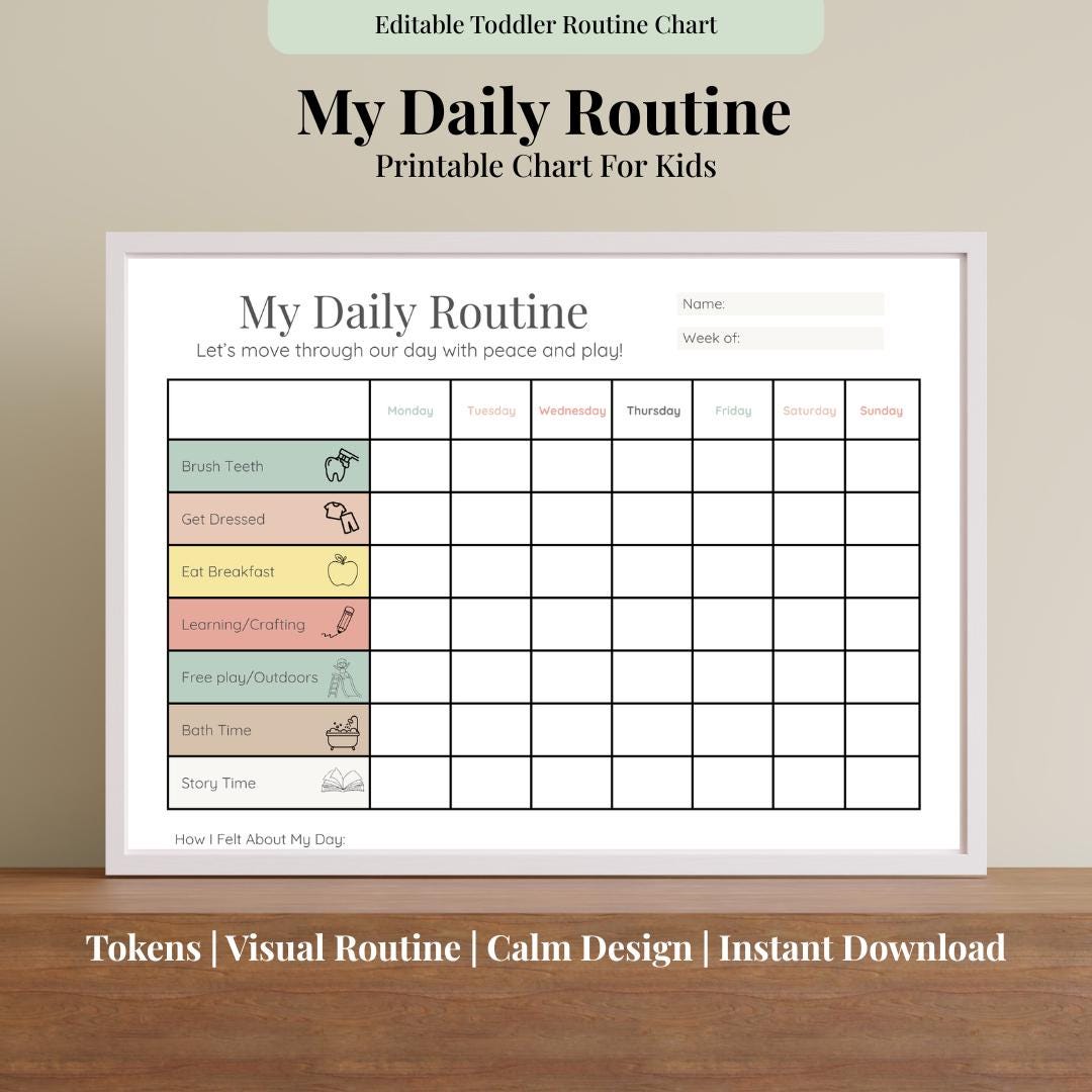 Toddler Daily Routine Chart + Checkmark & Emoji Tokens – Visual ...