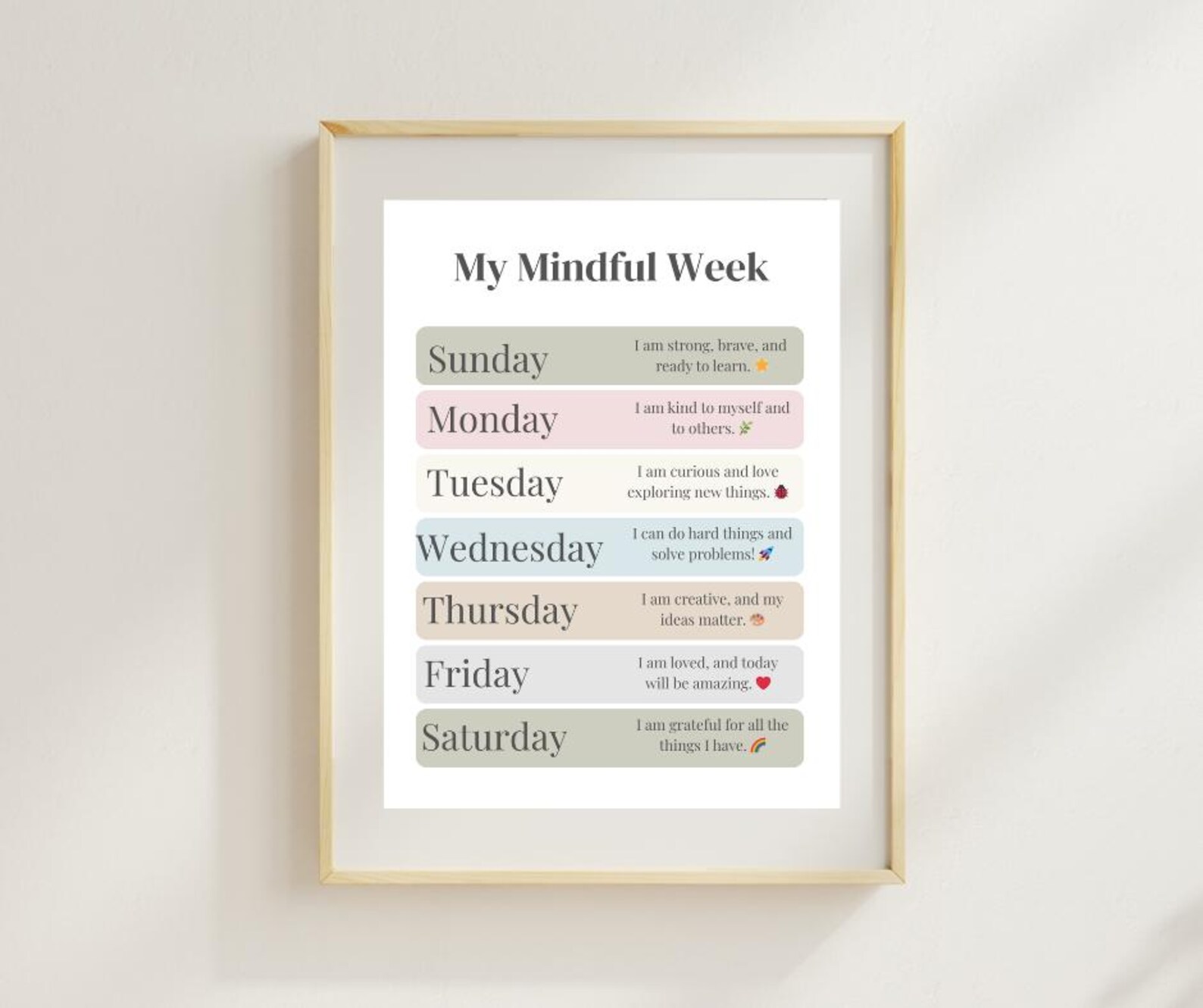 Days of the Week Affirmation Chart for Kids – Printable Visual Routine ...
