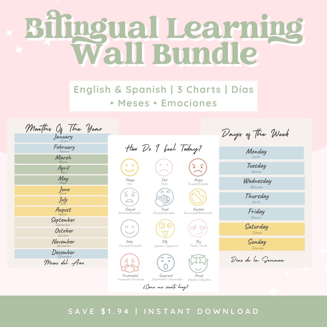 Bilingual Learning Wall Bundle | English Spanish Charts | Days Week ...