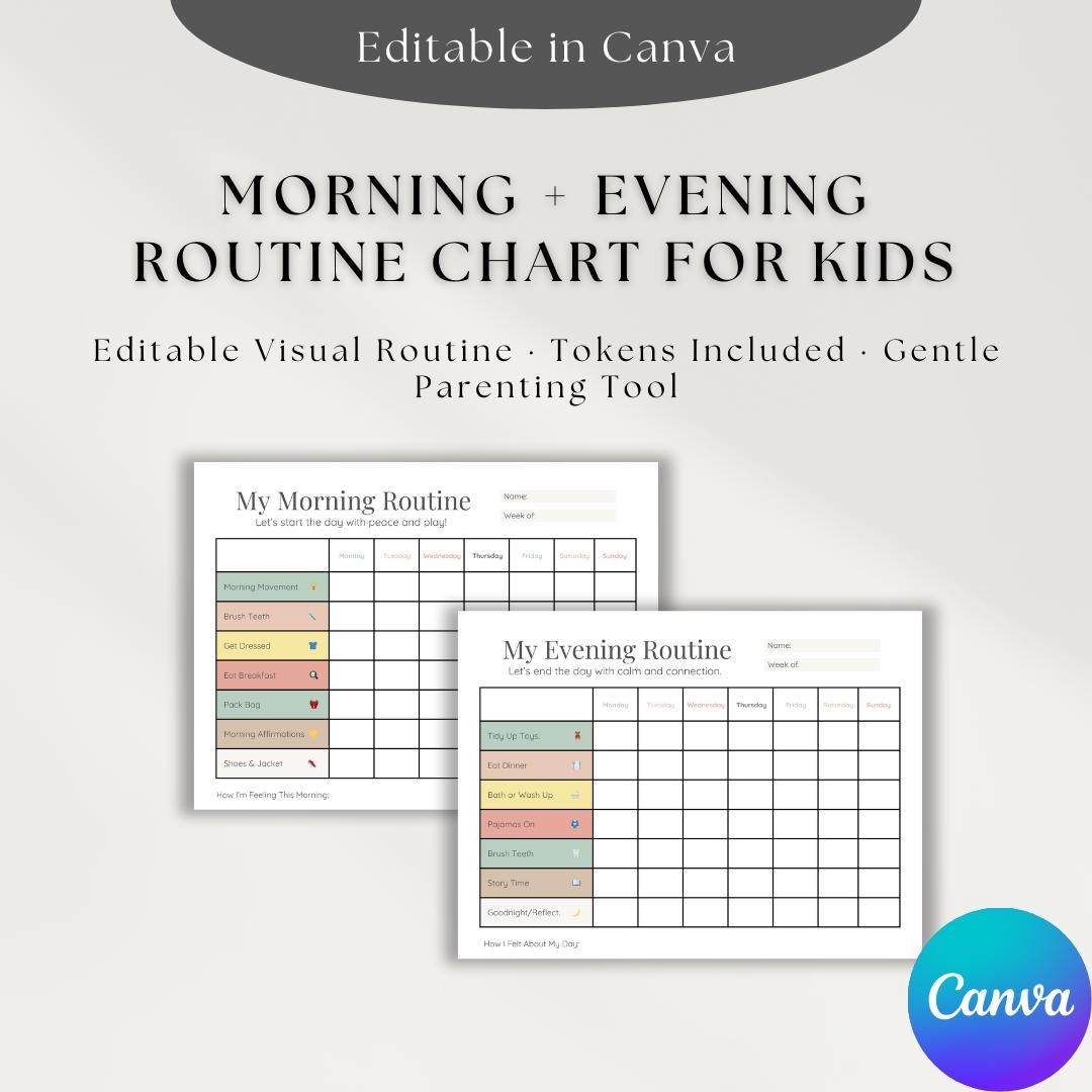 Morning & Evening Routine Chart Bundle for Kids – Toddler Visual ...