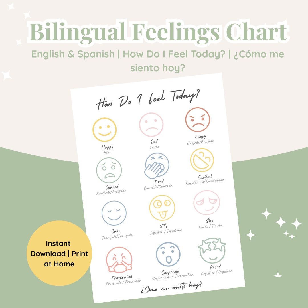 Bilingual Feelings Chart Printable | English Spanish Emotions Chart ...