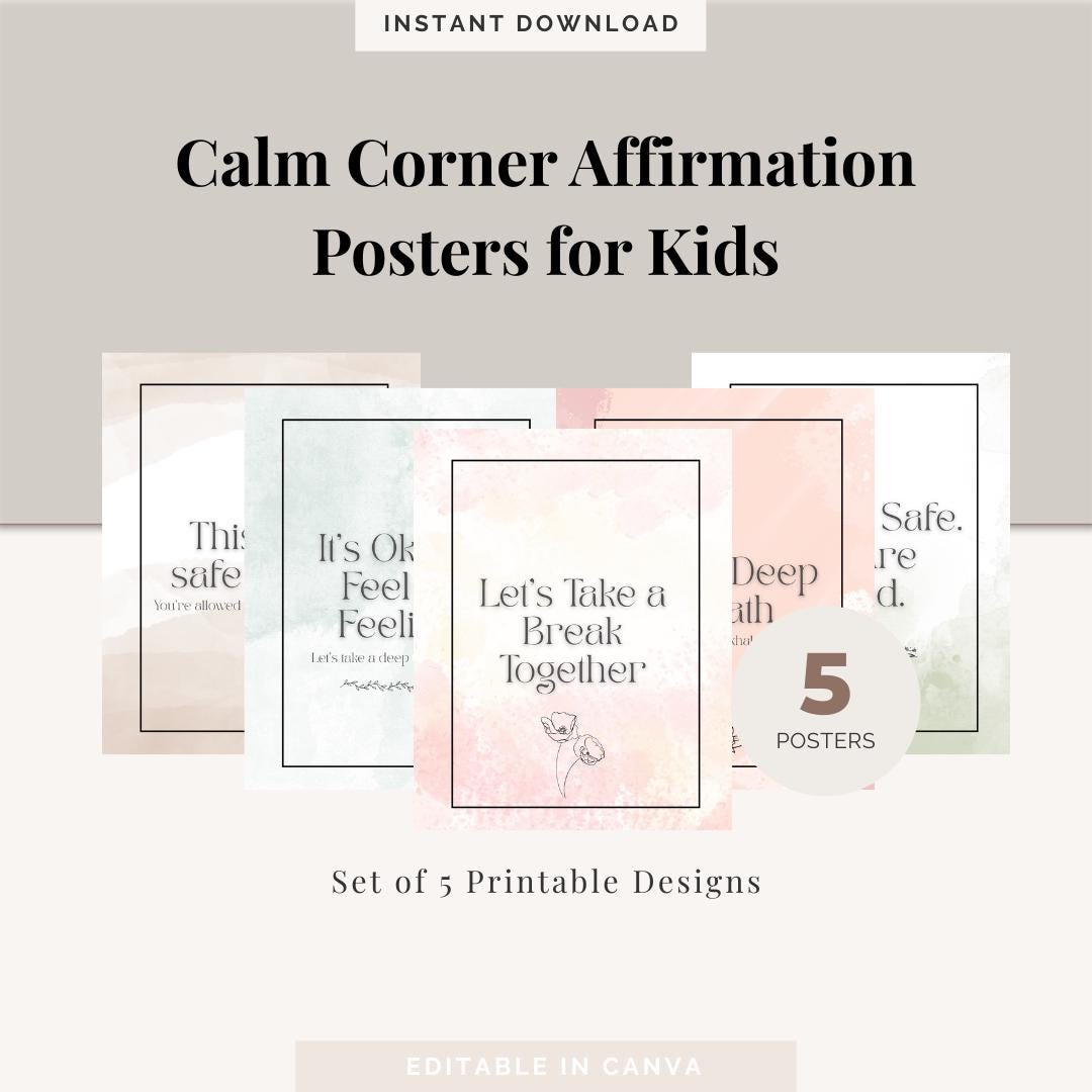 Calm Corner Affirmation Posters for Kids – Printable Emotional Support ...