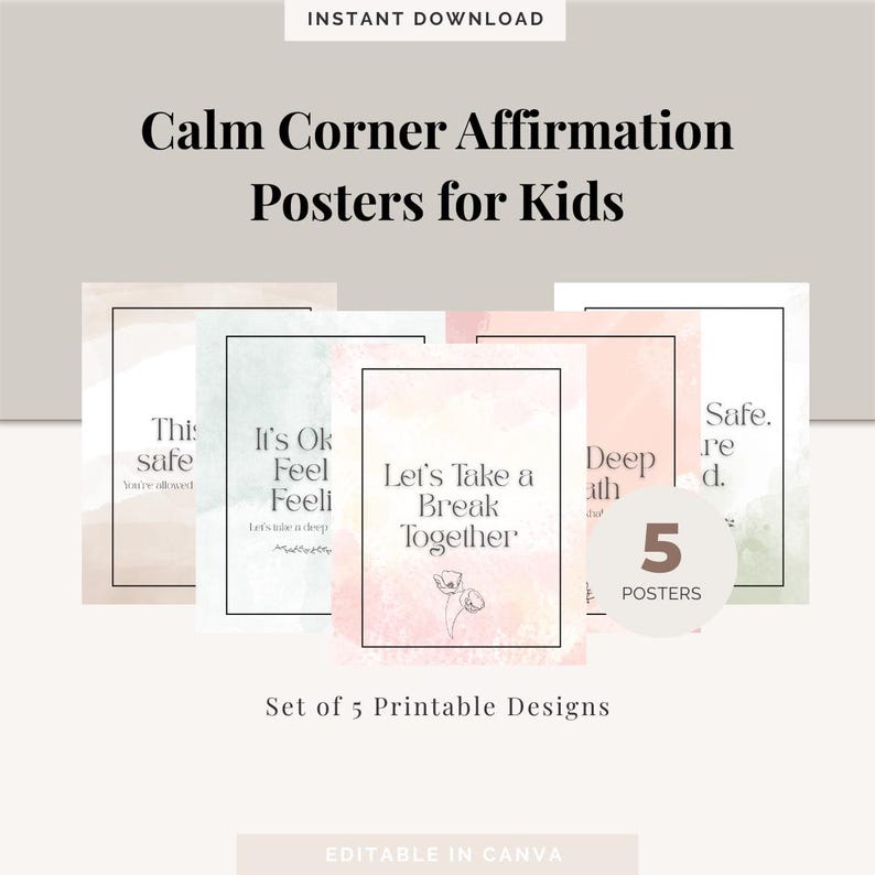 Calm Corner Affirmation Posters for Kids – Printable Emotional Support ...