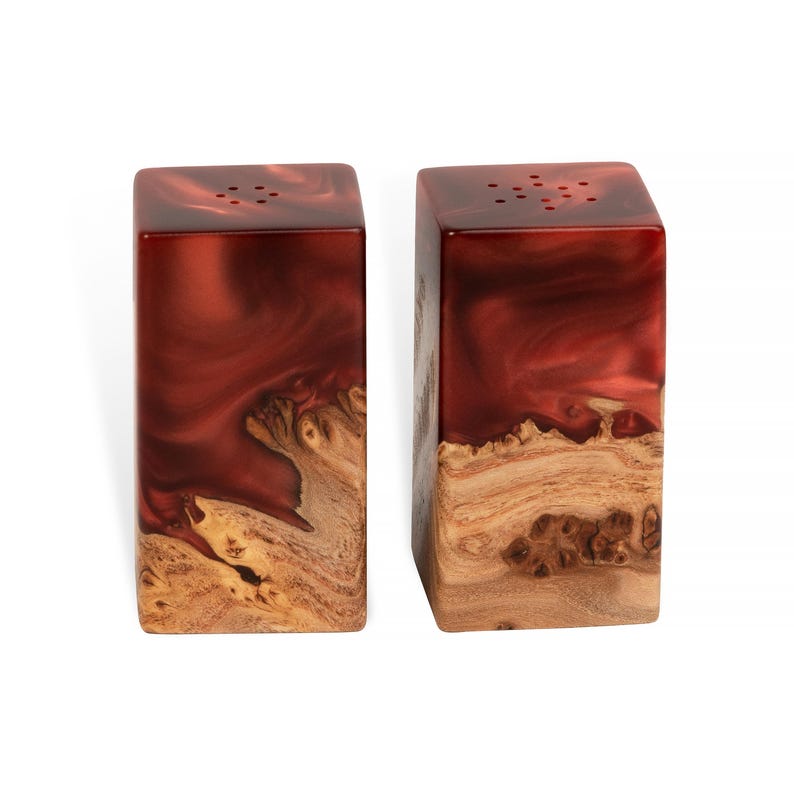 Rustic Wood & Epoxy Resin Salt Pepper Shakers With Napkin, Toothpick ...