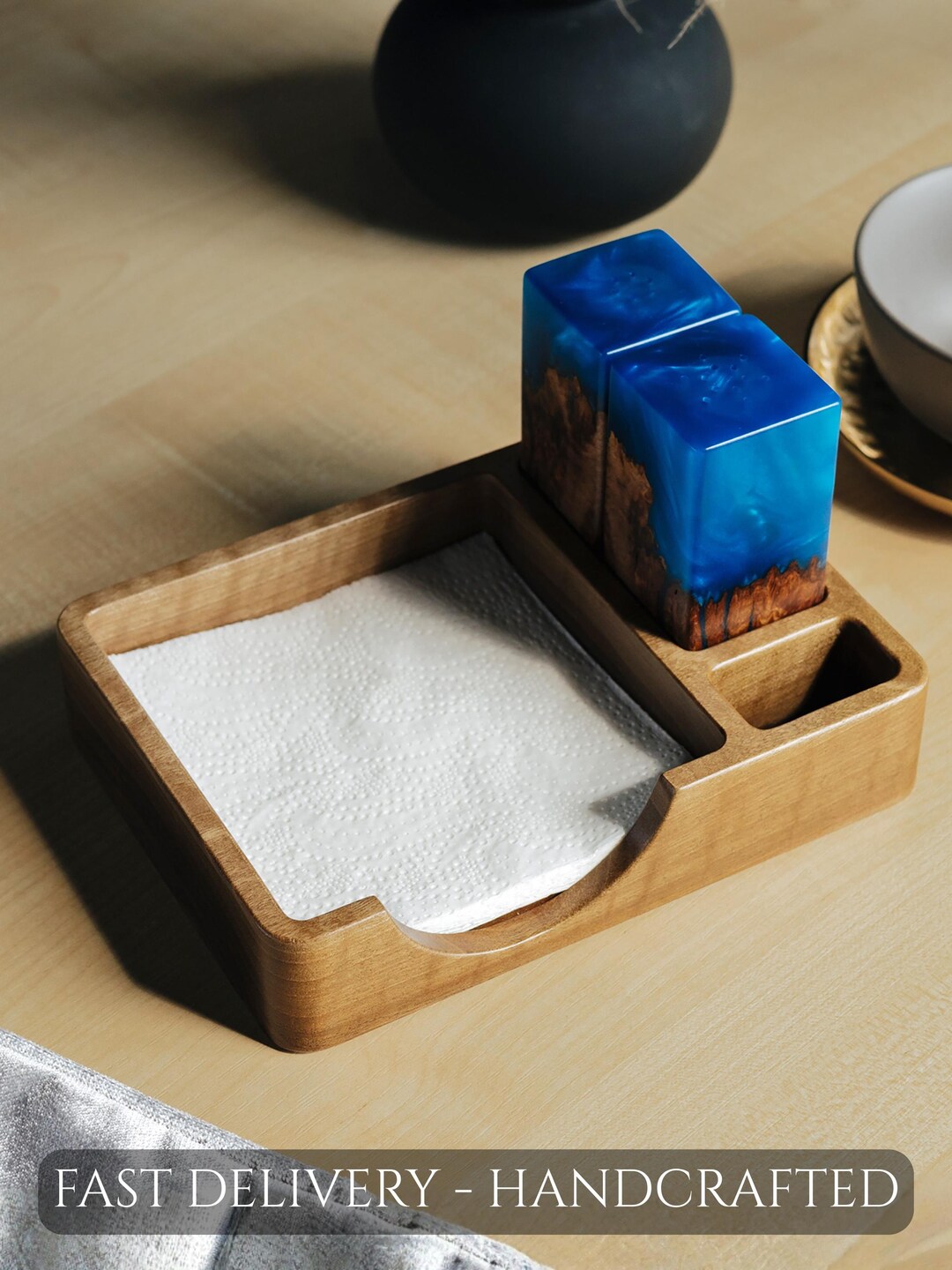 Handcrafted Set in Blue Epoxy & Wood. Salt and Pepper Shakers With ...