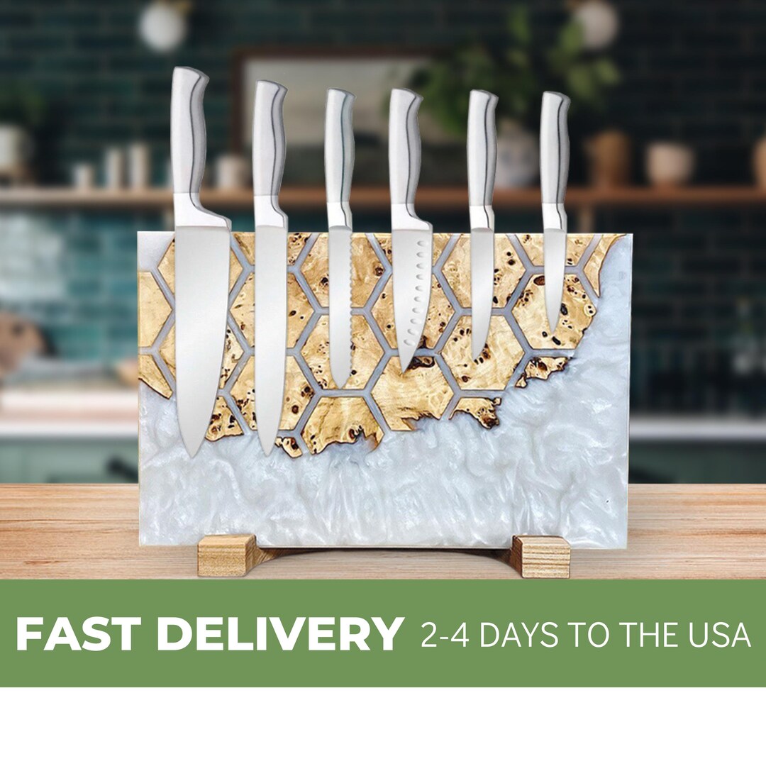 UNIVERSE – luxury Resin Magnetic Knife Block for Knives. Epoxy & Wood ...