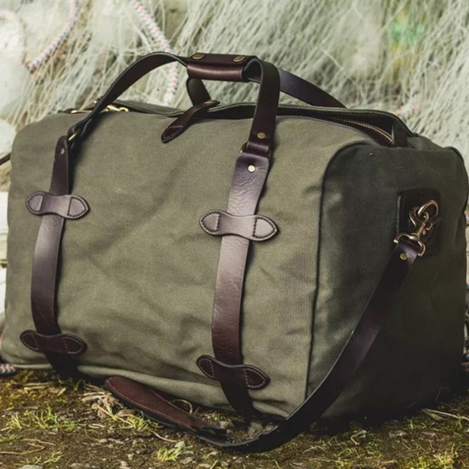 Waxed Canvas Leather Shoulder Bag, Larger Capacity Weekender Duffle Bag ...