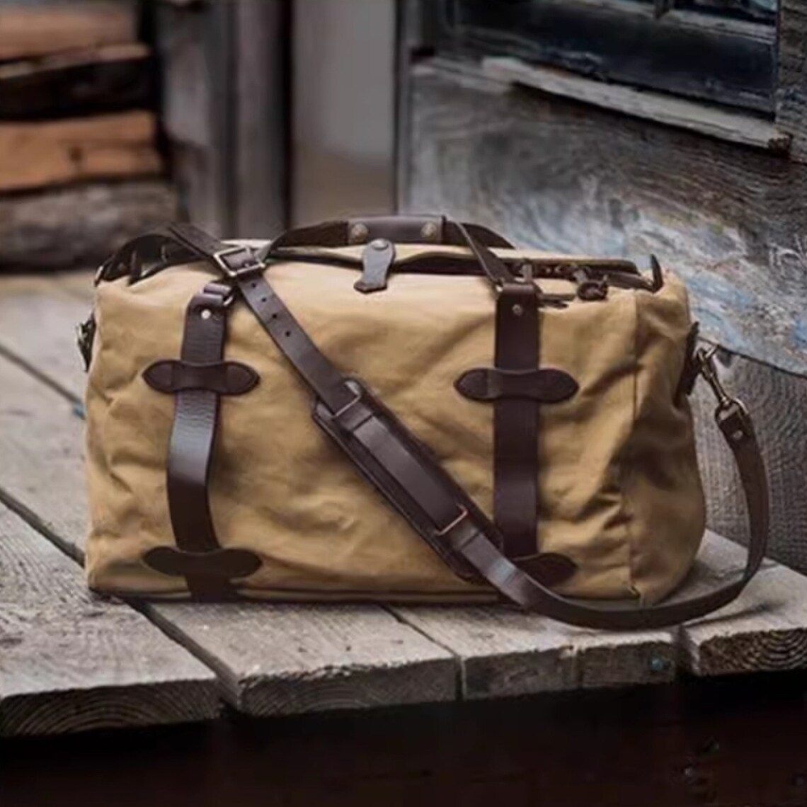 Waxed Canvas Leather Shoulder Bag, Larger Capacity Weekender Duffle Bag ...