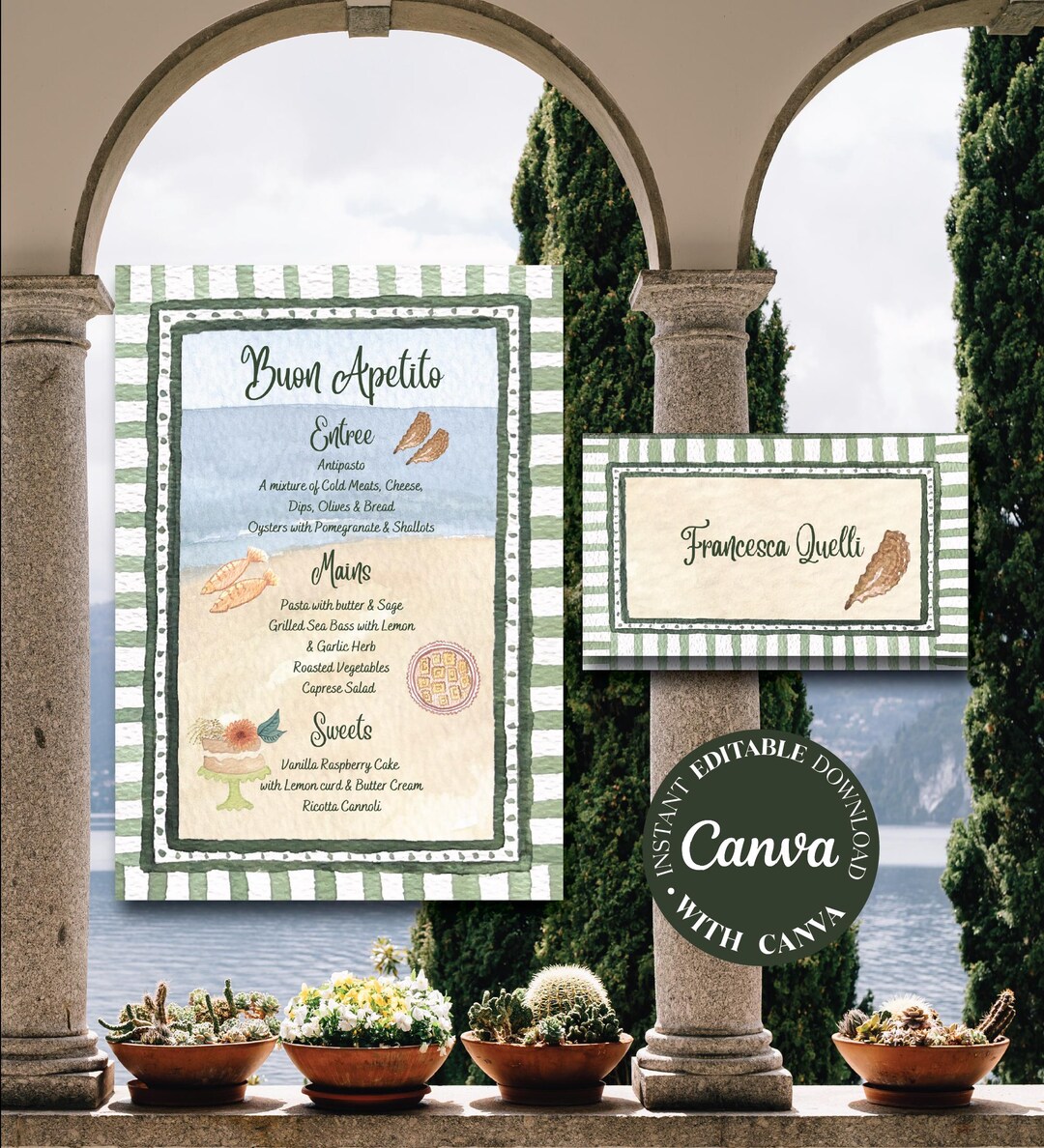 DINNER PARTY MENU | European Summer | Place Cards | Lunch/dinner Menu ...
