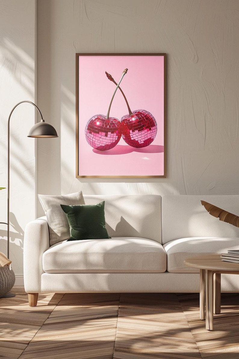 Disco Cherries Art Print, Wall Art Poster, Preppy Wall Art, Bar Cart ...