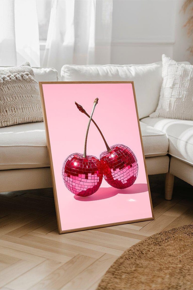 Disco Cherries Art Print, Wall Art Poster, Preppy Wall Art, Bar Cart ...
