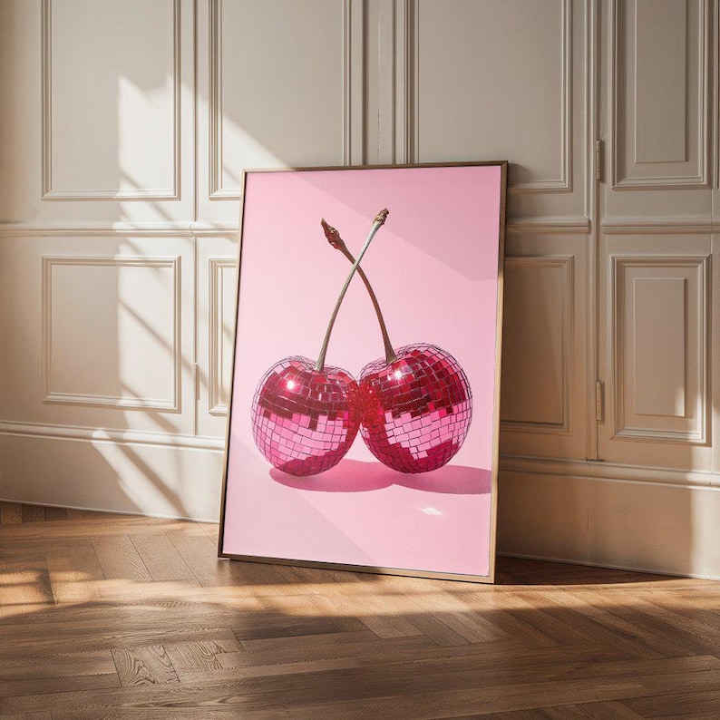 Disco Cherries Art Print, Wall Art Poster, Preppy Wall Art, Bar Cart ...