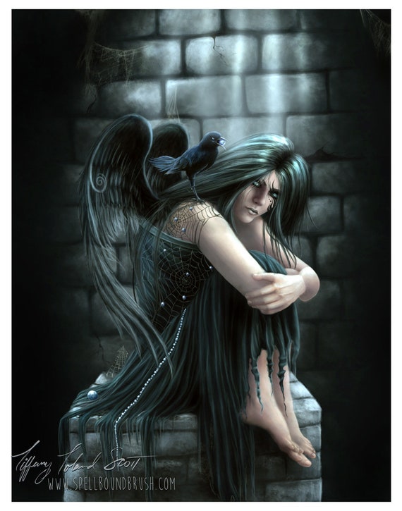 11x14 Dark Gothic Fallen Angel in Dungeon Painting Print by | Etsy