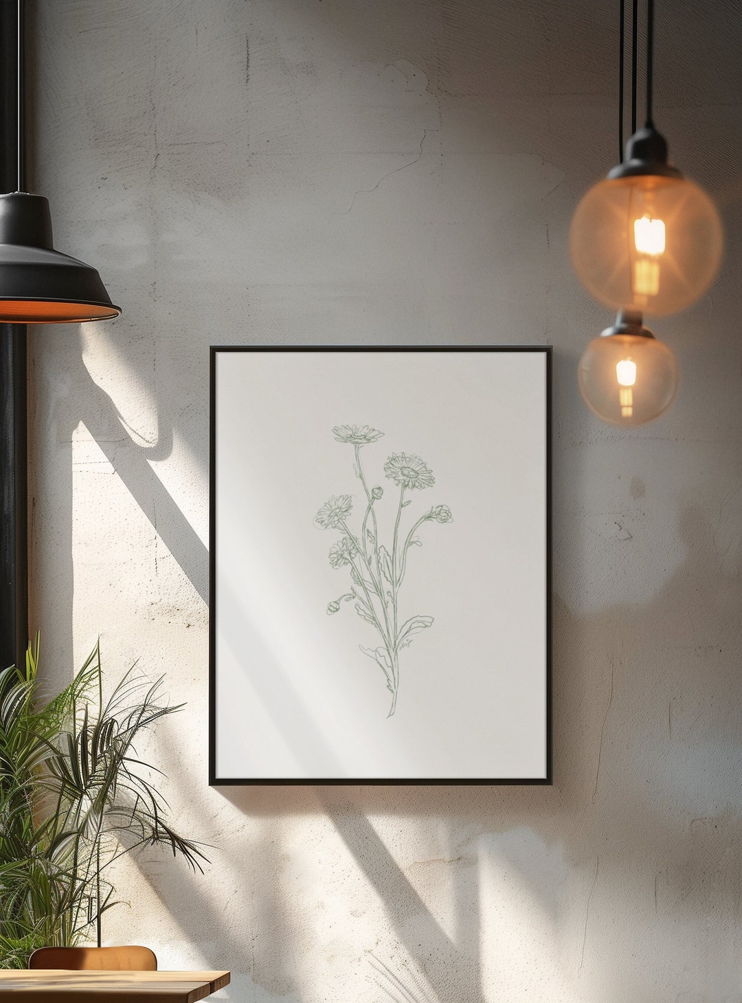Daisy Digital Sketch, Printable File, Flower, Green, Handmade, Astetic ...