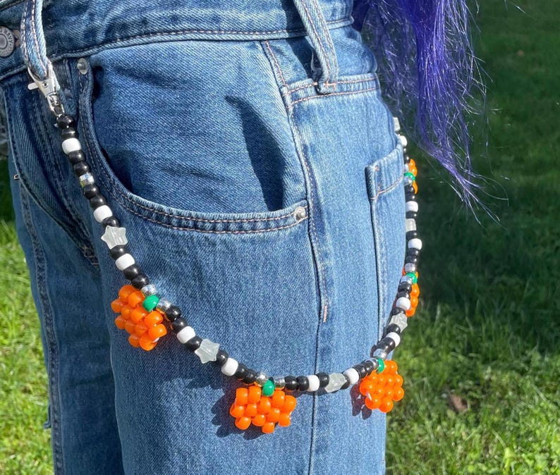Kandi Halloween Pumpkin Belt Loop Chain, Alt Spooky Accessory for Fall ...