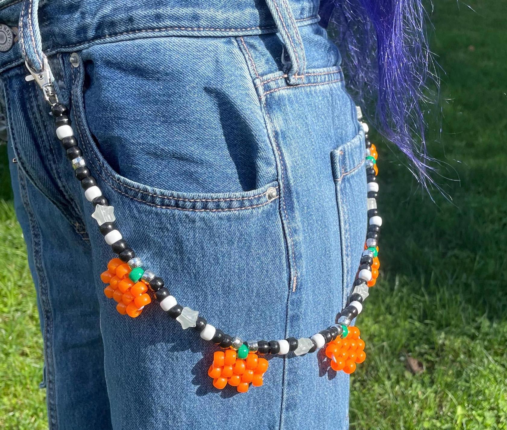Kandi Halloween Pumpkin Belt Loop Chain, Alt Spooky Accessory for Fall ...