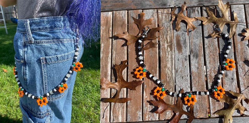 Kandi Halloween Pumpkin Belt Loop Chain, Alt Spooky Accessory for Fall ...