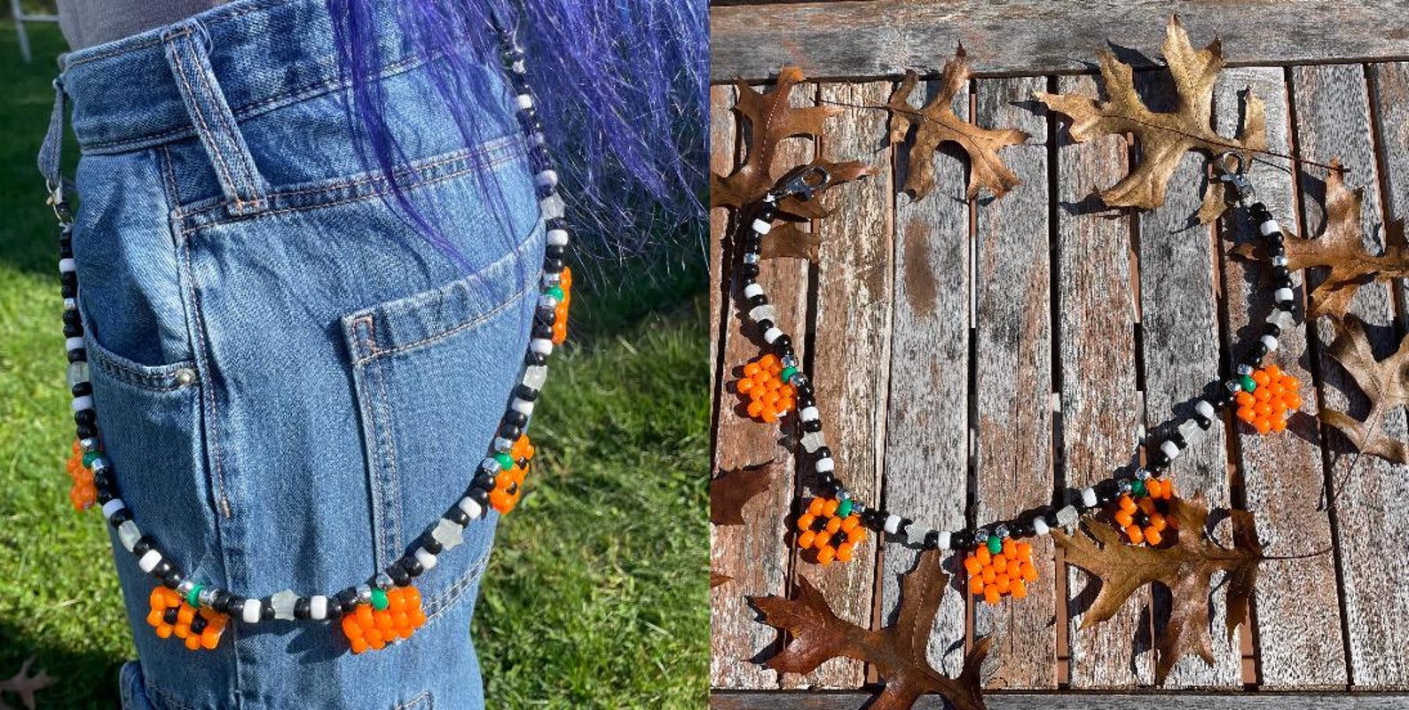 Kandi Halloween Pumpkin Belt Loop Chain, Alt Spooky Accessory for Fall ...