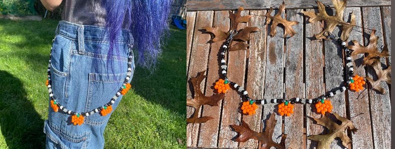 Kandi Halloween Pumpkin Belt Loop Chain, Alt Spooky Accessory for Fall ...