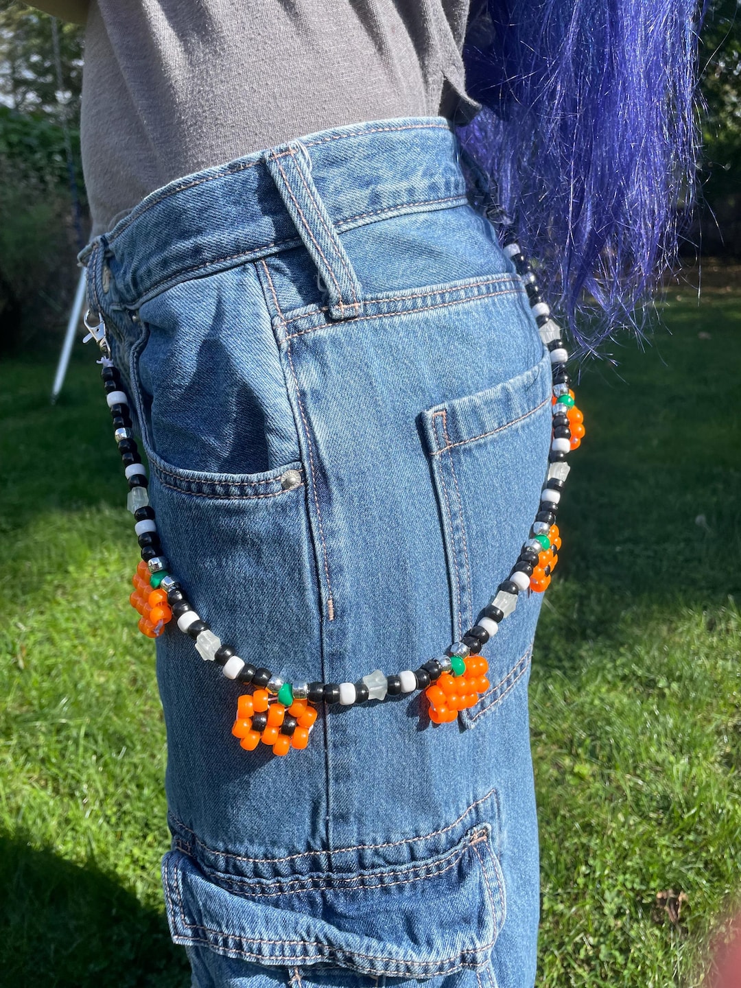 Kandi Halloween Pumpkin Belt Loop Chain, Alt Spooky Accessory for Fall ...